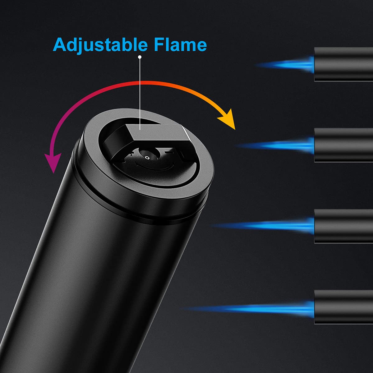 Torch Lighters, 2 Pack, Butane Lighters, Adjustable Jet Flame Torch Lighters, Windproof Butane Refillable Gas Torch Lighter Long Lighter for Candle, Grill, BBQ, Fireworks(Butane Not Included) Black