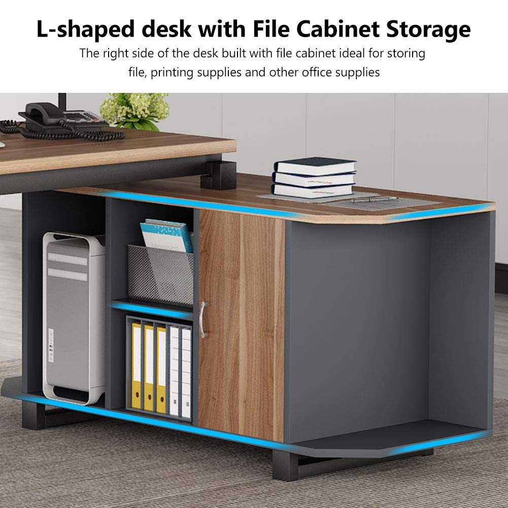 Tribesigns L-Shaped Desk, 55 Inch Executive Office Desk with File Cabinet, Modern Computer Gaming Desk Workstations for Home Office