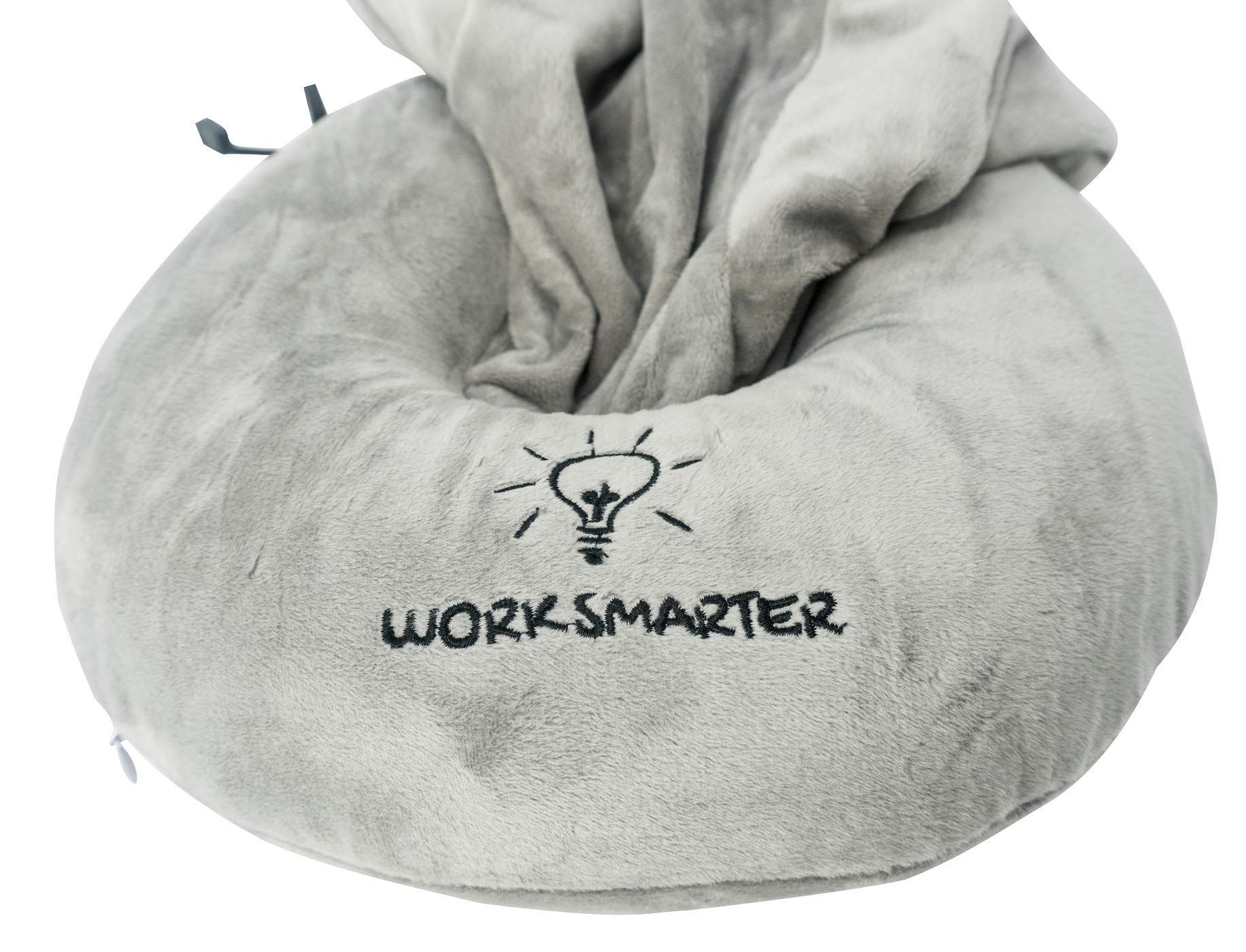 Work Smarter Memory Foam Neck Travel Pillow with Hoodie. Ultra-Soft Washable Cover. Adjustable Hoodie. Sleep Support (Gray)