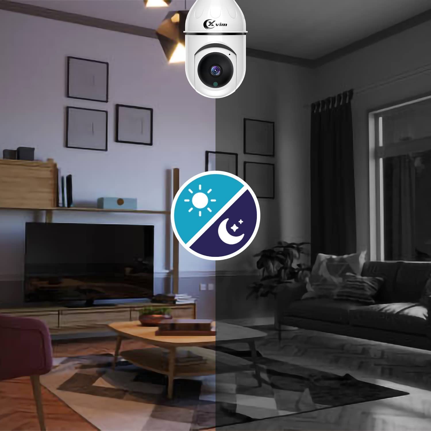 XVIM WiFi Light Bulb Camera, Pan/Tilt Wireless Indoor Camera, 3MP Light Bulb Security Camera with Night Vision, Human Detection & Live Alerts