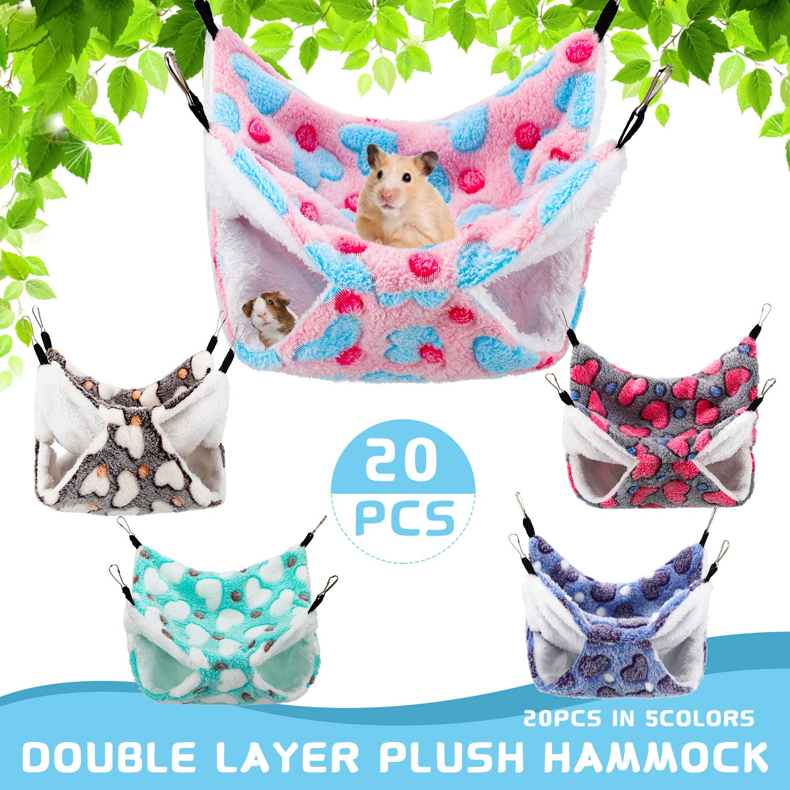 Sweetude 20-Piece Small Pet Cage Hammock Set, Double Layer Design, Sufficient Quantity and Rich Colors, Reliable Material, Easy to Use, Wide Application, Hamster, Guinea Pig