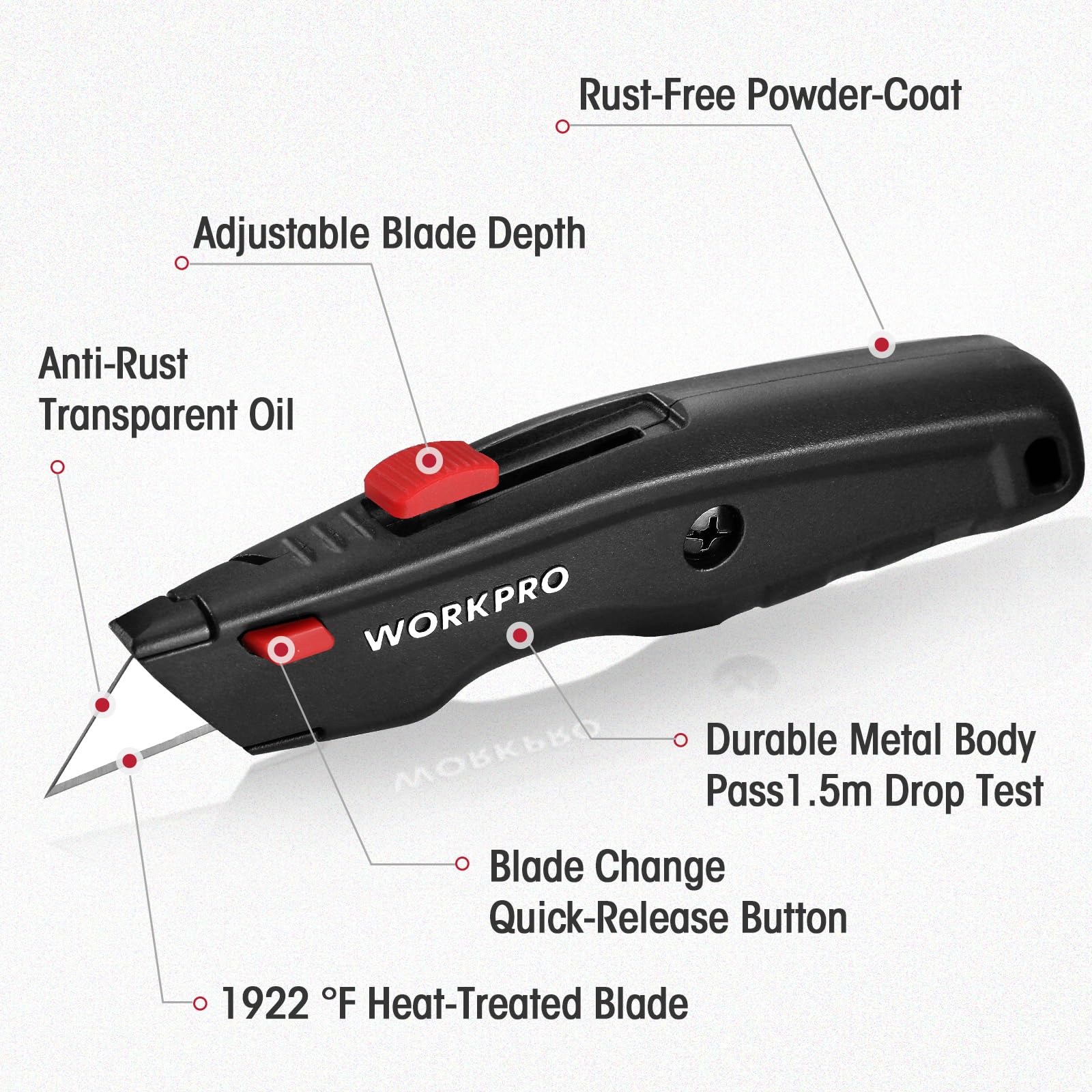 WORKPRO Box Cutter Retractable 2PC, All Metal Heavy Duty Utility Knife, Quick Change Blade Razor Knife, with 10 Extra Blades