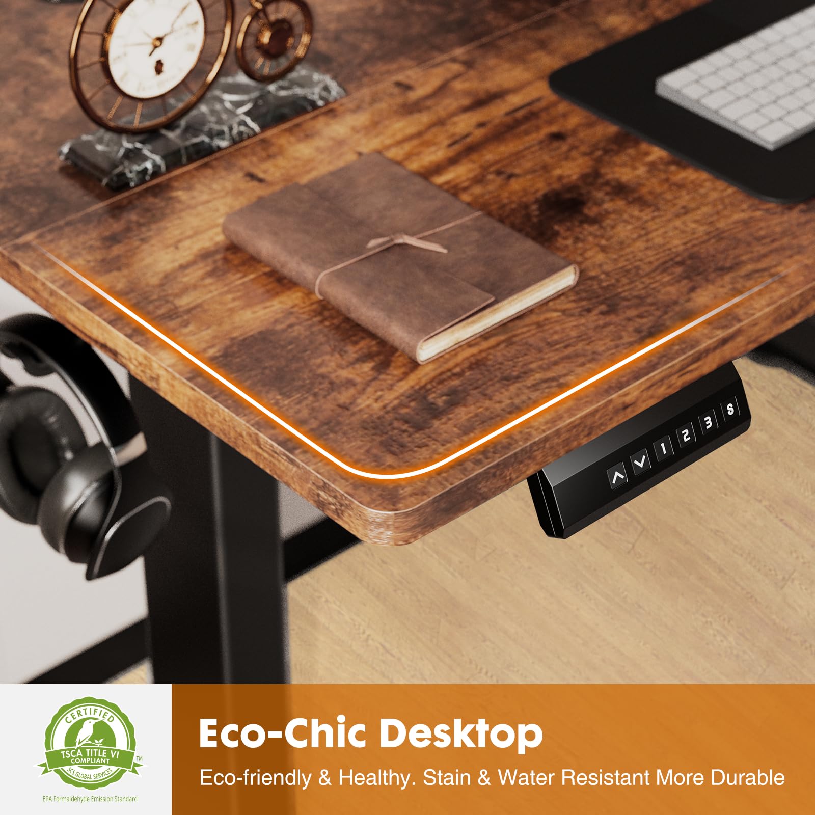 Sweetcrispy Standing Desk with Keyboard Tray, 48 x 24in Adjustable Height Electric Stand Up Desk Standing Computer Desk Home Office Desk Ergonomic Workstation with 3 Memory Controller, Rustic Brown