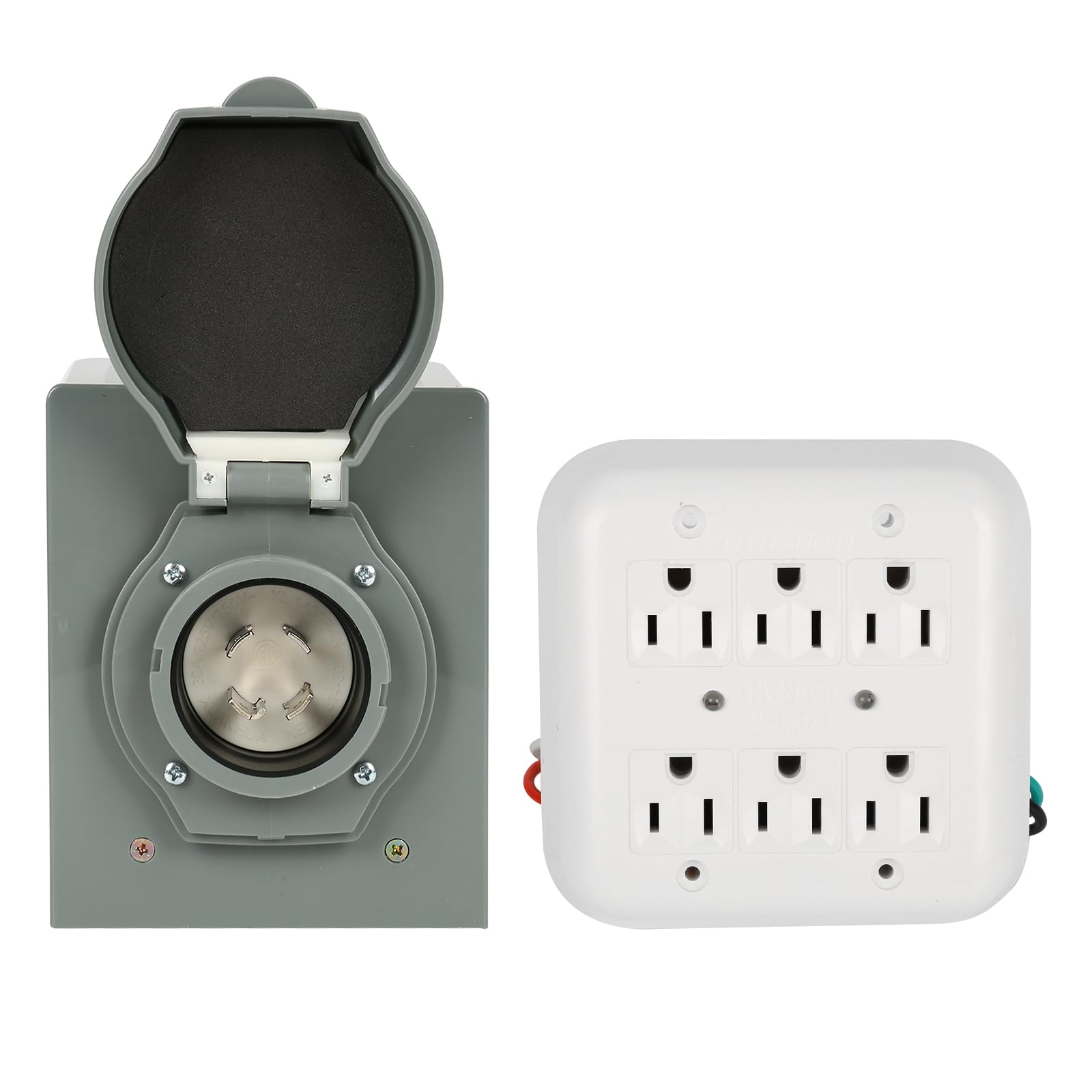 ZDHQLHJ NEMA L14-30P to (6) NEMA 5-15R Through-The-Wall PWR Transfer Kit with LED, 300 Watt, Portable, Generator Power Supply