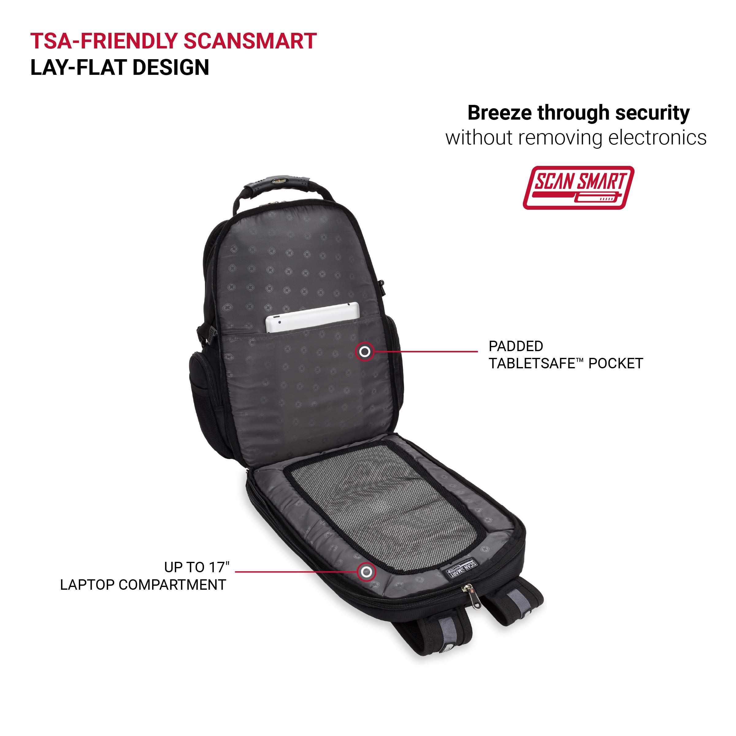 SWISSGEAR 1753 ScanSmart Laptop Backpack. Abrasion-Resistant & Travel-Friendly Laptop Backpack (Black/Navy)