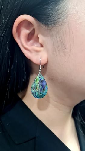 Swimmi Iridescent Paua Abalone Shell Earrings, Teardrop Natural Abalone Earrings for Women, Handmade Dangle Drop Seashell Earrings Fashion Jewelry BA196