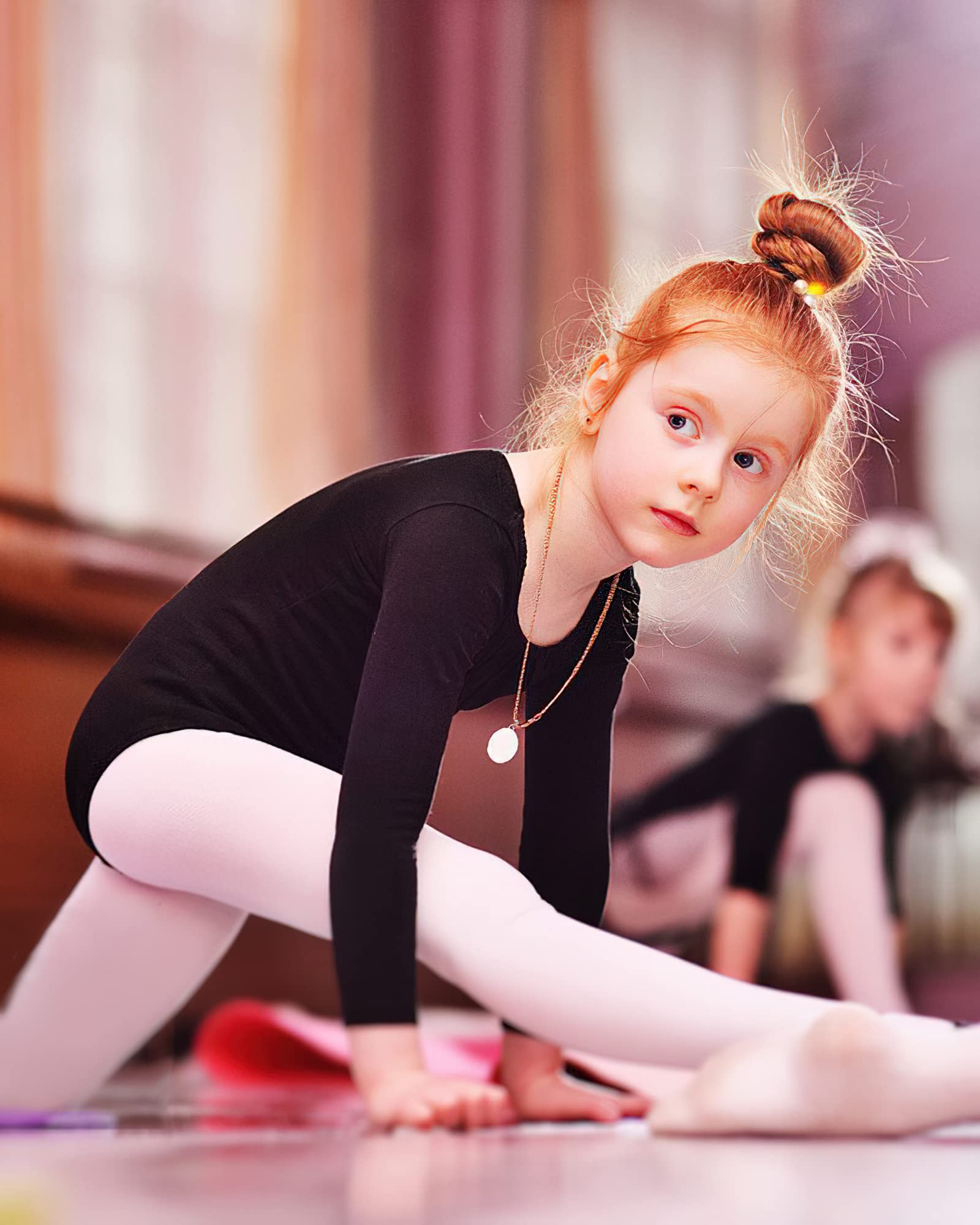 Stelle Girls Long Sleeve Team Basic Leotard Ballet Dance Gymnastics (Toddler/Little Kid/Big kid) (Black,6 Years)