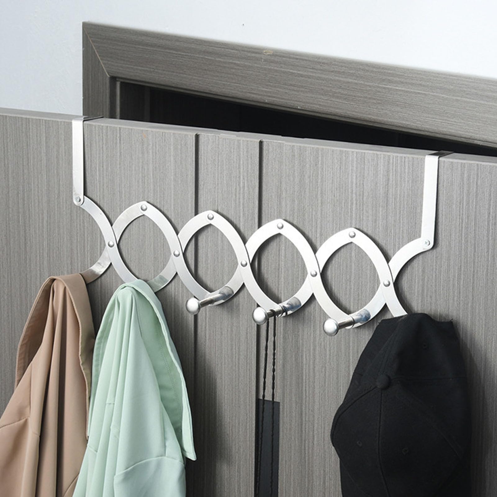 Syrisora Hooks Over The Door Hook Stainless Steel Over Door Hanger for Coat Hat Towels Hanging Bathroom Organizer Telescopic Towel Rack 6 Hooks