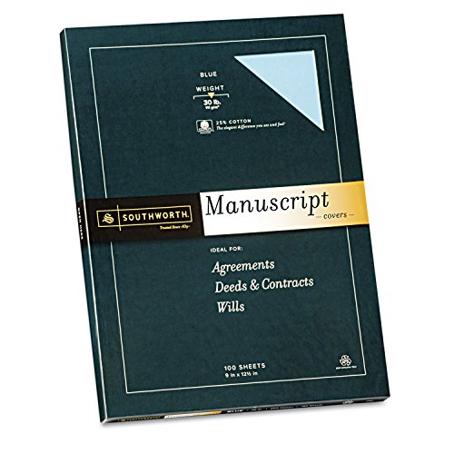 Southworth 25% Cotton Paper Blue Manuscript Covers, 9” x 12.5”, 30 lb. Cover Weight, Blue, 100 Sheets (41S)