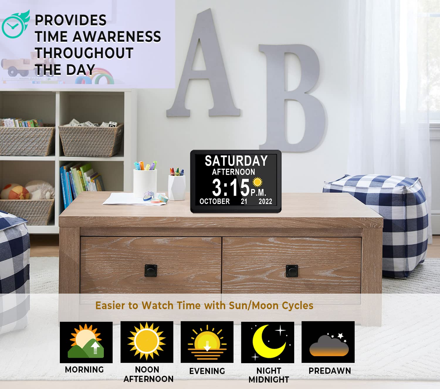 Véfaîî 11.5 '' Ultra Large Digital Clock with 19 Alarms & 20 Custom Reminders, Auto DST & Dimming Clock for Wall and Table, Calendar Clock for Seniors Vision Impaired Memory Loss,Black (QM1001-BLACK)