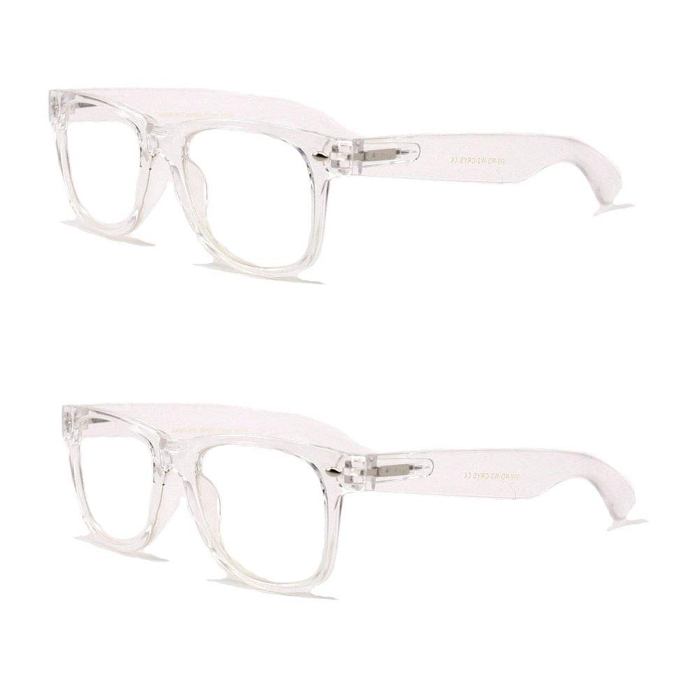 V.W.E. 2 Pairs Transparent Neon Color Deluxe Reading Glasses - Comfortable Stylish Simple Readers Magnification (Clear, 2.00)