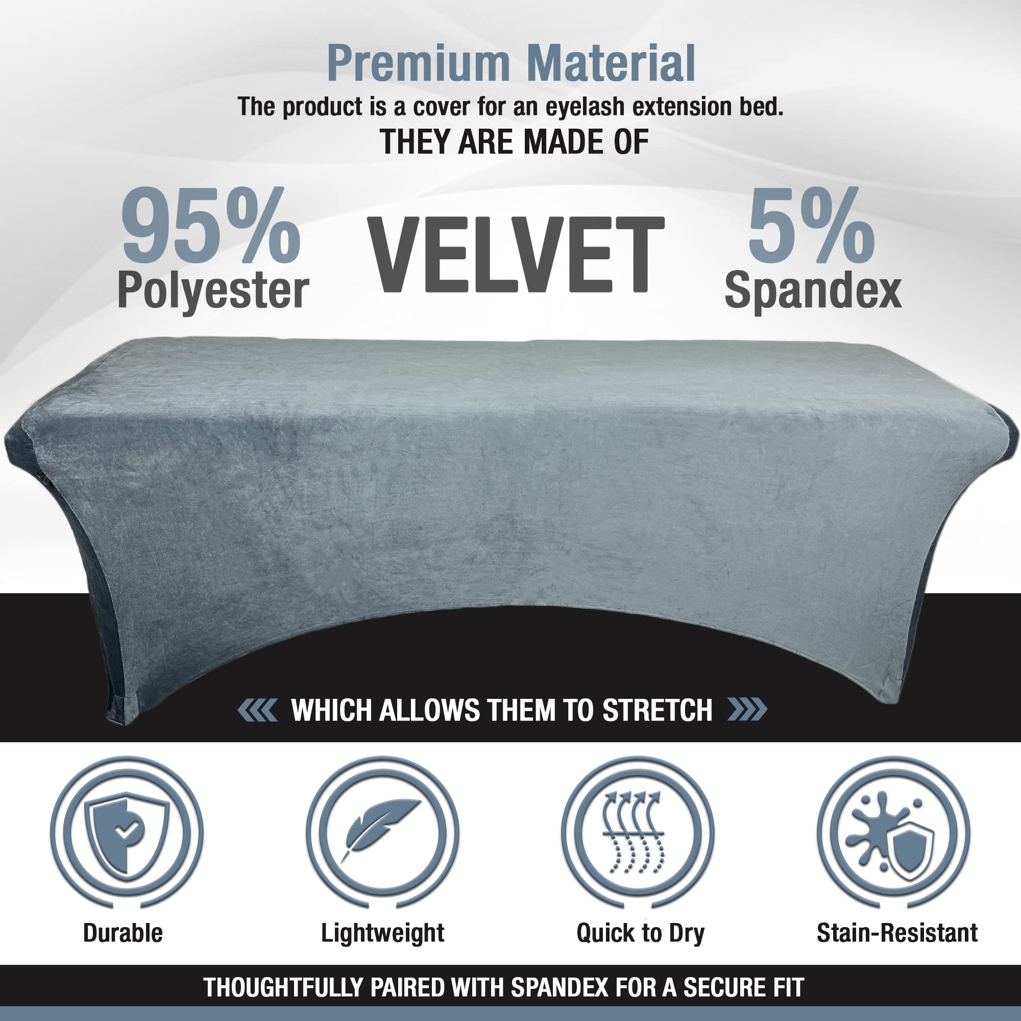 Xolloz Velvet Spa Bed Cover for Lash Extension Bed Lash Bed Cover - Excellent for a Lash Table or Massage Bed (Gray)