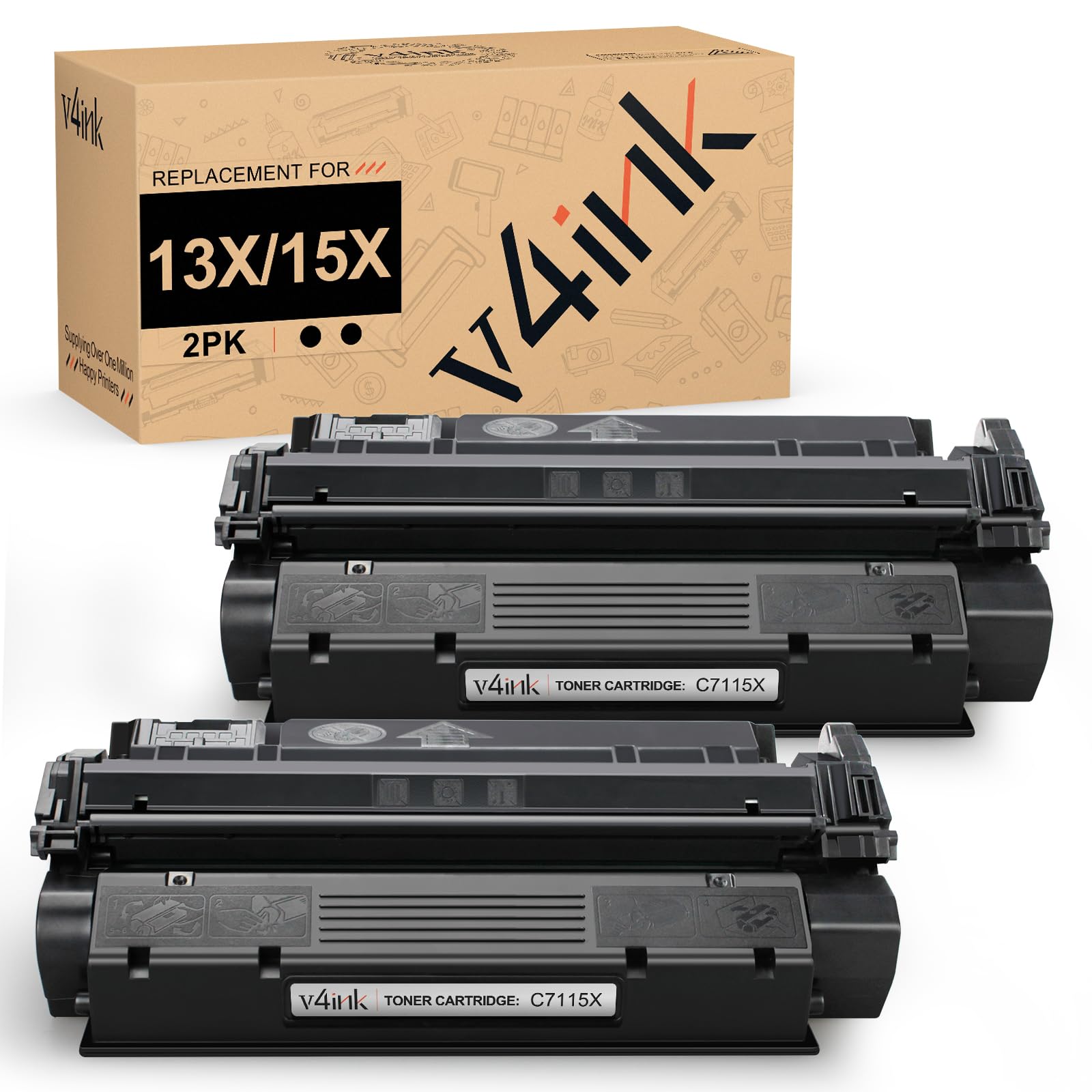v4ink Compatible Toner Cartridge Replacement for HP 15X C7115X 13X Q2613X High-Yield Work with Laserjet 1000 1005 1200 1220 3300 3310 3320 3330 3380 1300 1150 Series, 2-Pack