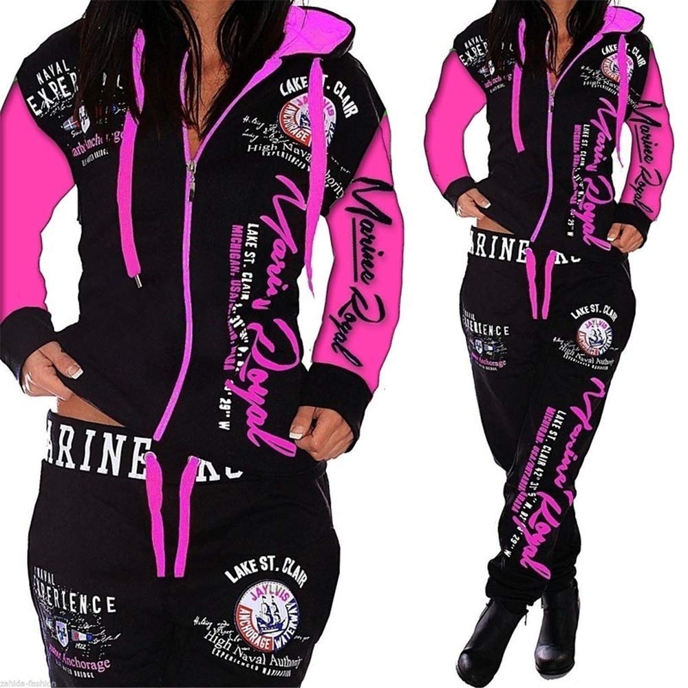 Women's Hiphop Jogger Casual Tracksuit Set Long Sleeve Running Jogging Athletic Sweatshirts Suits (Rose Red, XX-Large)