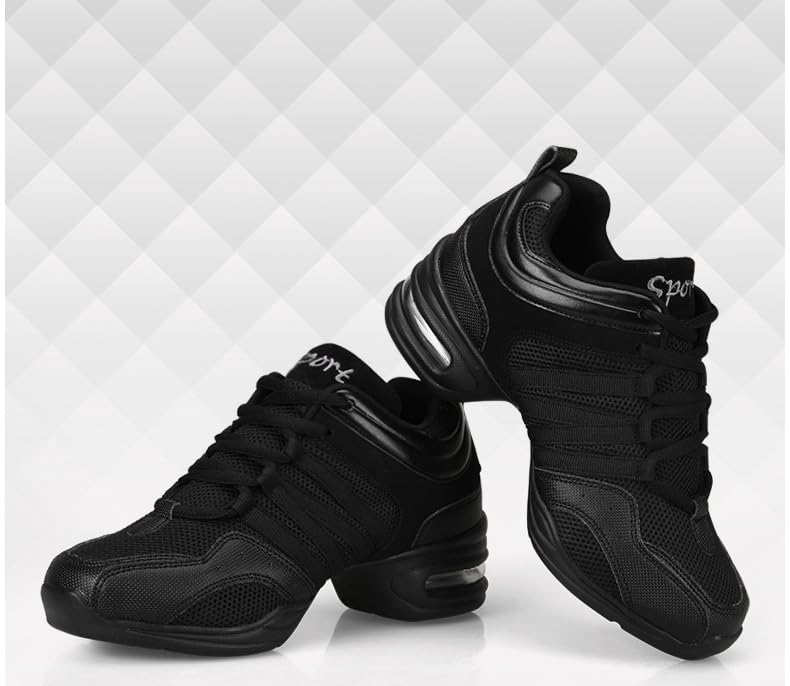 Women's Jazz Shoes Lace-up Sneakers - Comfortable Split Sole Dance Shoes with Air Cushion (5,Black)
