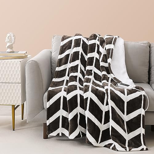 VENTIMI Electric Blanket Heated Throw, 50" x 60" Heated Blanket with 4 Heat Levels & 3 Hours Auto Off, Fast Heating Blanket with ETL & FCC Certification, Coffee