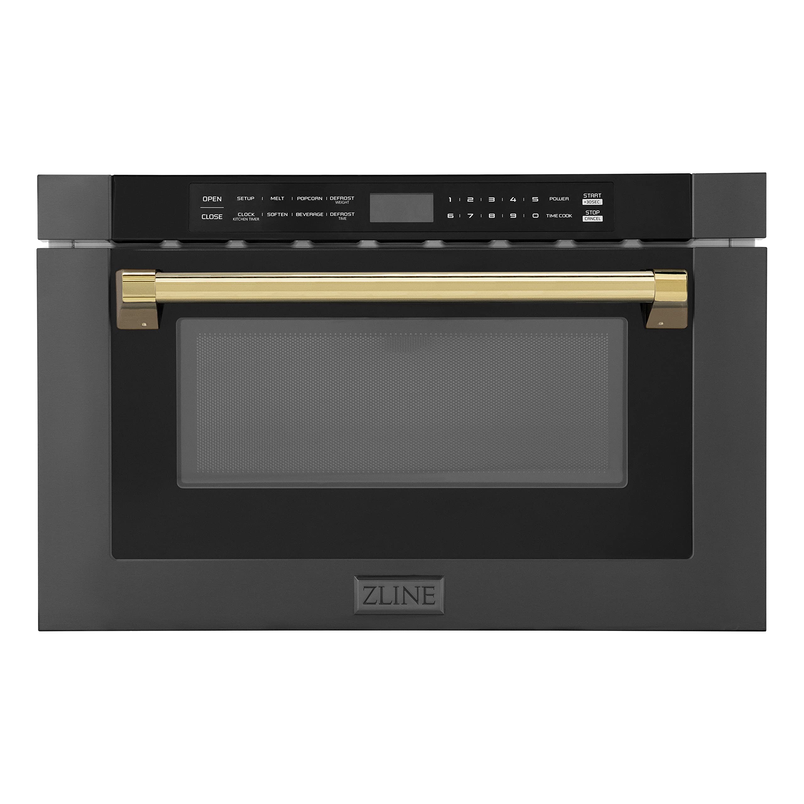 ZLINE Autograph Edition 30" 1.2 cu. ft. Built-in Microwave Drawer in Black Stainless Steel and Gold Accents