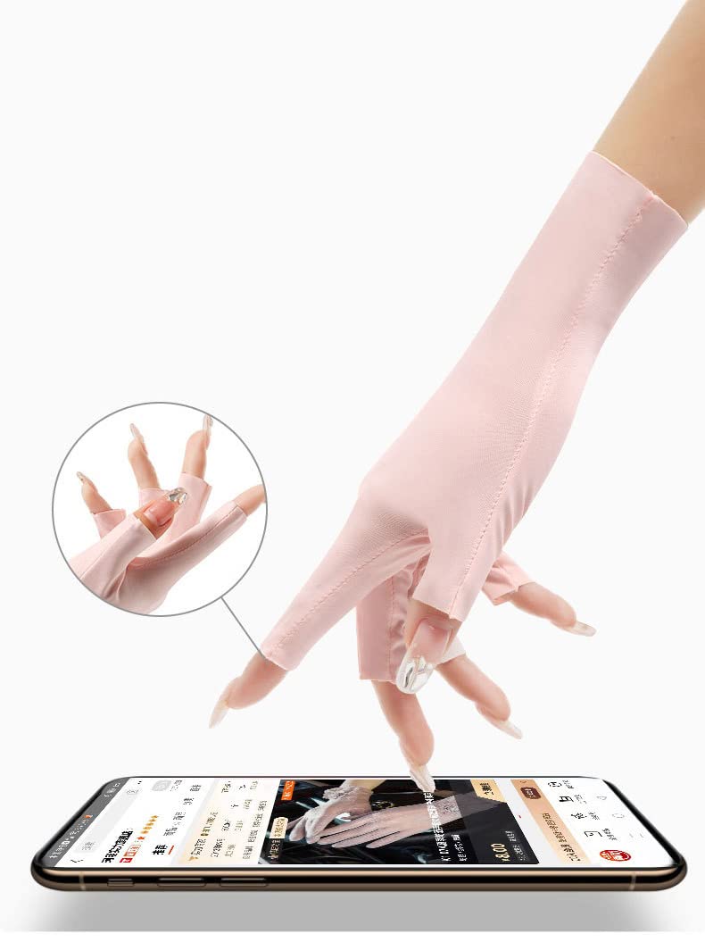 Vikodah Women Fingerless Gloves Summer UV Protection Gloves Cool Ice Silk Gloves Sun Block Driving Gloves Unisex