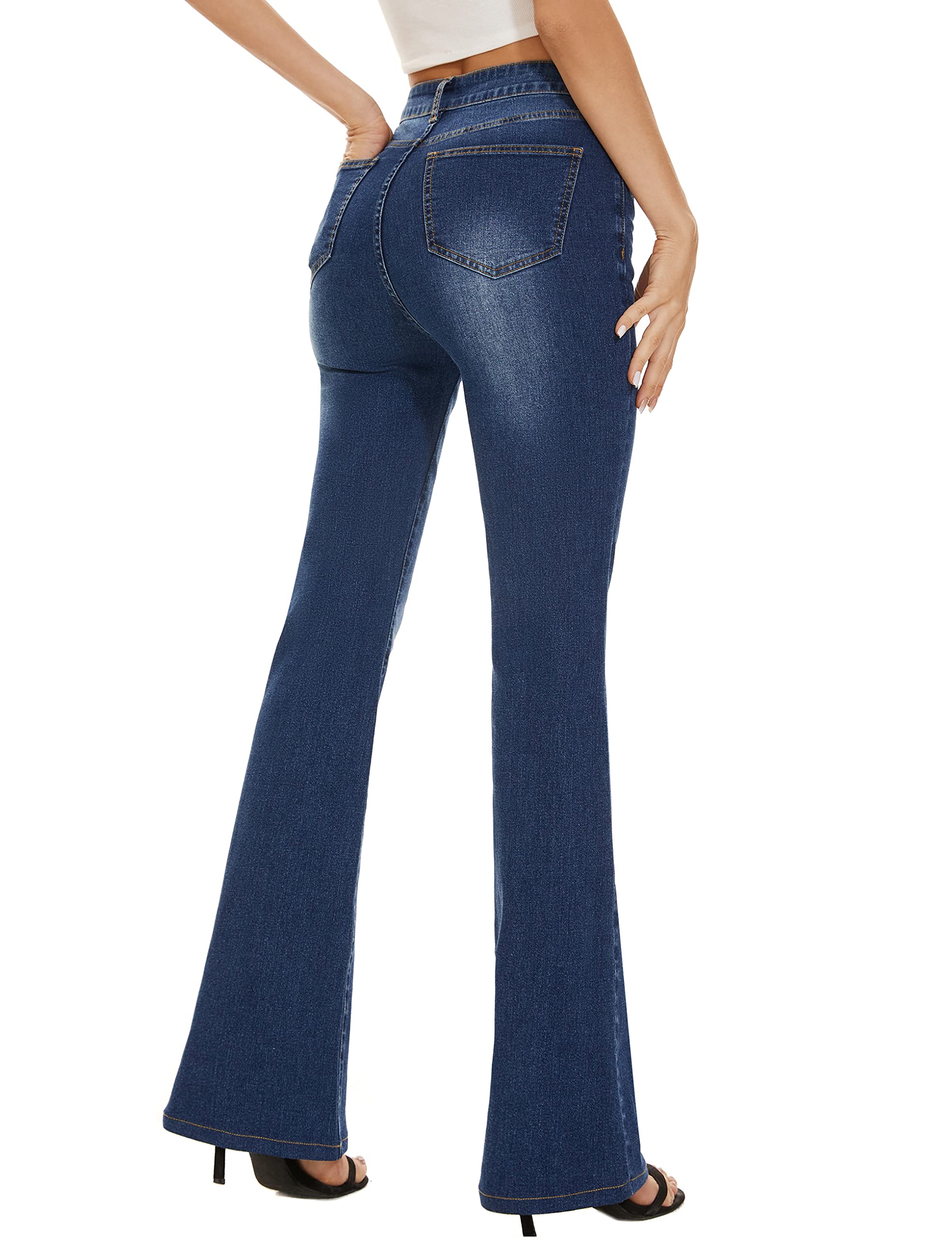 Women's Stretch Flared Jeans Classic High Waisted Bell Bottom Jeans Denim Blue Bootcut Slimming Casual Denim Pants(Blue,6)