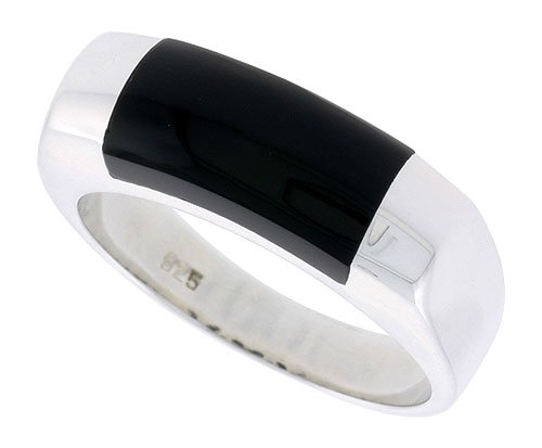 Sterling Silver Unisex Ring w/a Rectangular Jet Stone, 1/4" (7mm) wide, size 12