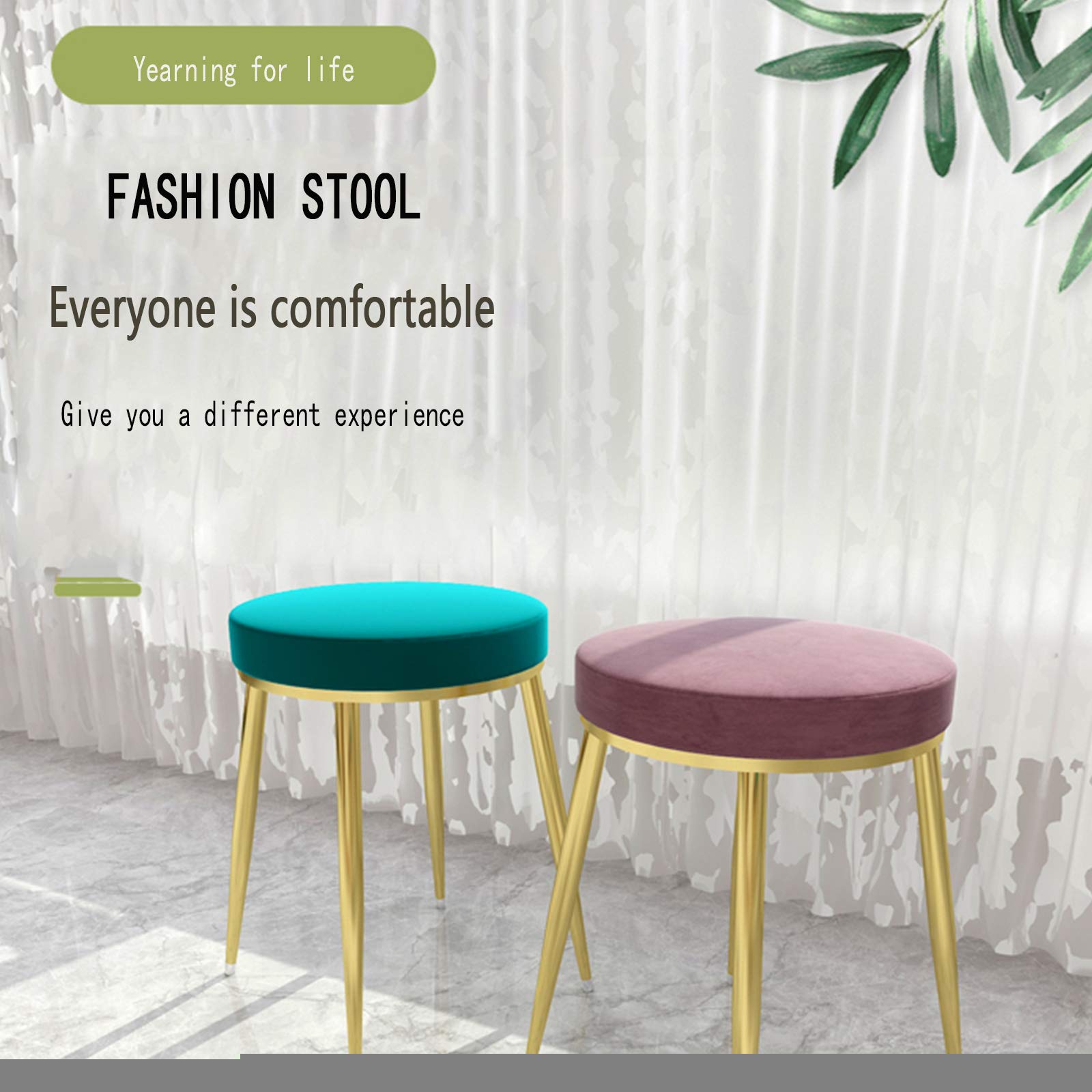 Wowdawn Vanity Stool,with Metal Legs,Upholstered Seat Padded Bench Piano Seat Shoe Bench Modern Makeup Dressing Stool,Load 100kg,Easy Assembly