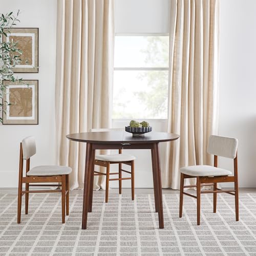 Walker Edison Mid Century Solid Wood Oval Extension Dining Table with Hairpin Legs and Removable Leaf, 60 Inch, Walnut