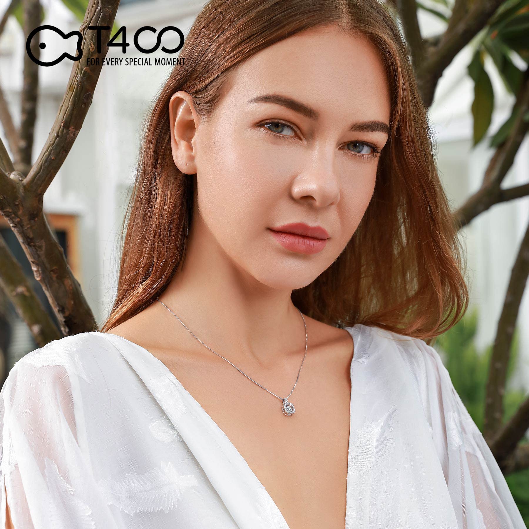 T400 Sterling Silver Cubic Zirconia Pendant Necklace Gift for Women