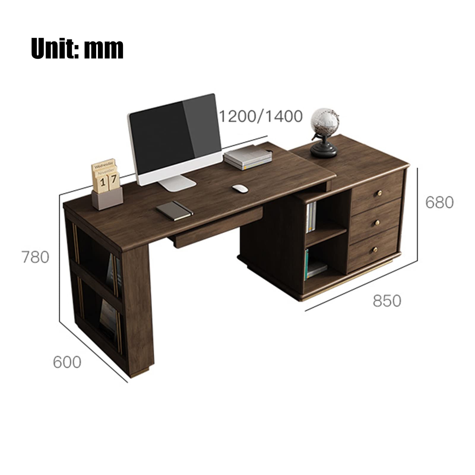 Wooden Computer Desk with Keyboard Tray, Small Space L-Shaped Corner Writing Desk, Home & Company Workbench (Size : 140cm)