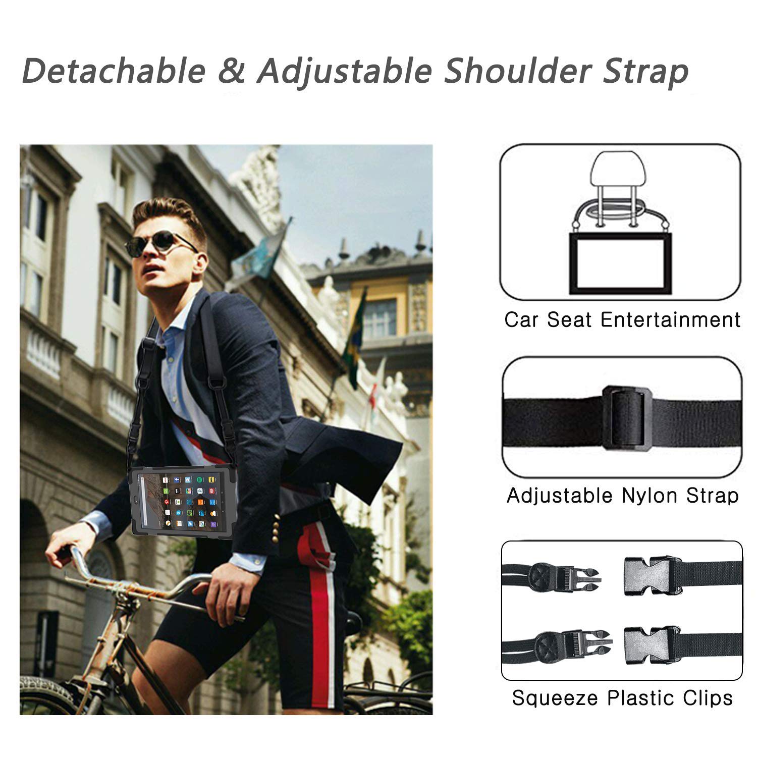 TSQ Fire HD 10 Tablet Case Kids 2019/2018/2017 (NOT fit 11th 2021) |Amazon Fire Tablet 10 Case 9th 8th 7th Generation Heavy Duty |Protective Case w/Stand Hand Shoulder Strap for Kindle Fire 10, Black