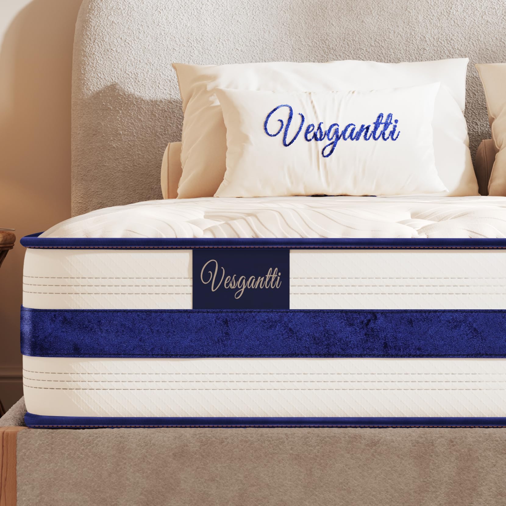 Vesgantti Queen Mattress, 12 Inch Hybrid Innerspring Mattress with Memory Foam, Support & Pressure Relief, Medium Firm Feel Mattress in a Box (60x80x12 Inches, Queen Size)