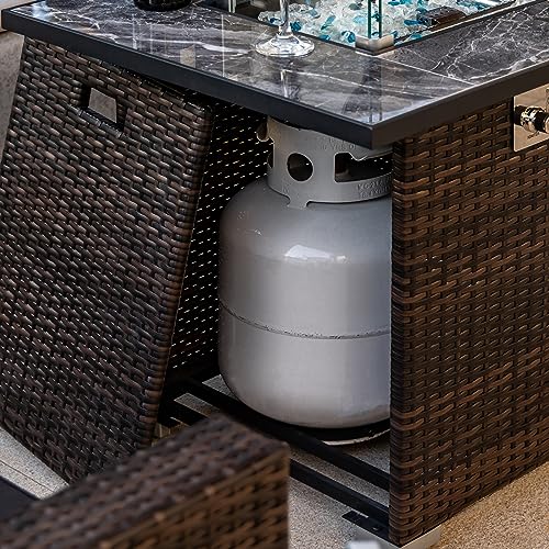 WOXYX 30inch Outdoor Fire Pit Table,40000BTU Rattan Gas Firepit Tables with Glass Rocks and Rain Cover