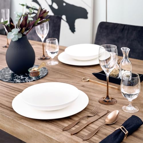 Villeroy & Boch Manufacture Rock Blanc 12-Piece Dinnerware Set, Service for 4, Plates & Bowls, Premium Porcelain, Made in Germany, White, Large