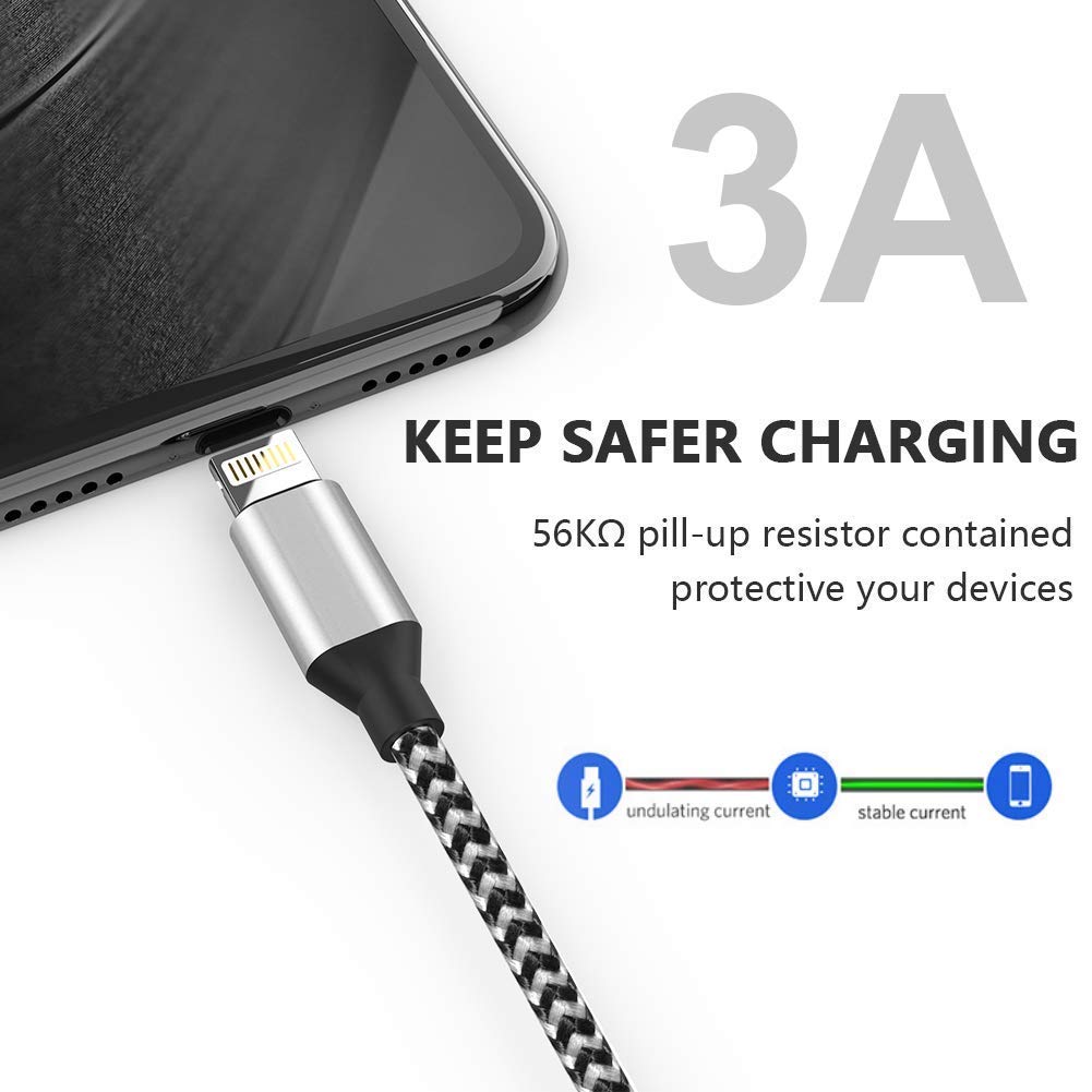 YEFOOT iPhone Charger, MFi Certified Lightning Cable 5PACK 6FT Nylon Woven USB Charging Cable with Metal Connector Compatible iPhone 11/Pro/Xs Max/X/8/7/Plus/6S/6/SE/5S iPad-Black&White