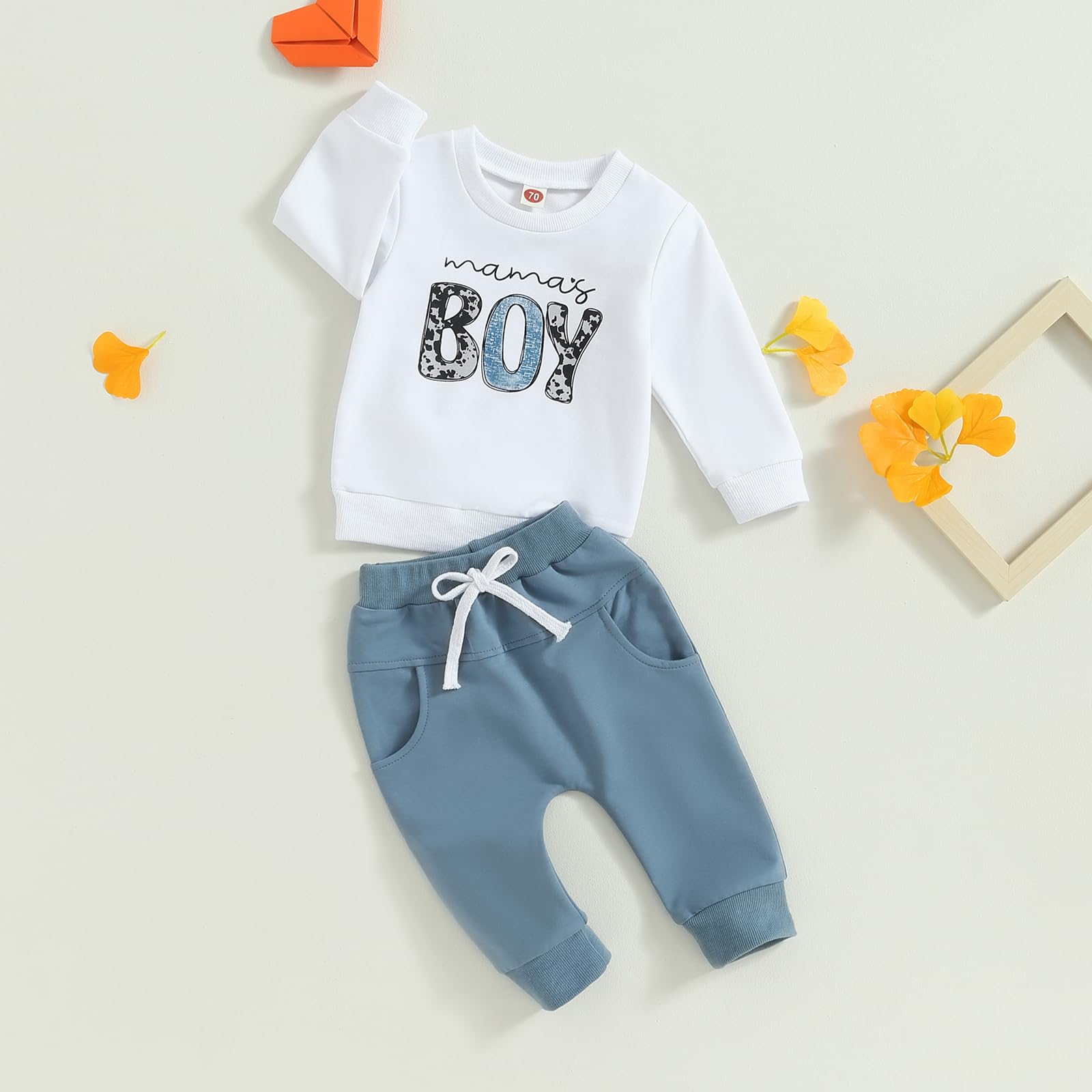 Toddler Baby Boy Clothes Mamas Boy Fall Winter Outfit Long Sleeve Letter Sweatshirt Plaid Jogger Pants Newborn Set (Mamas Boy White, 18-24 Months)