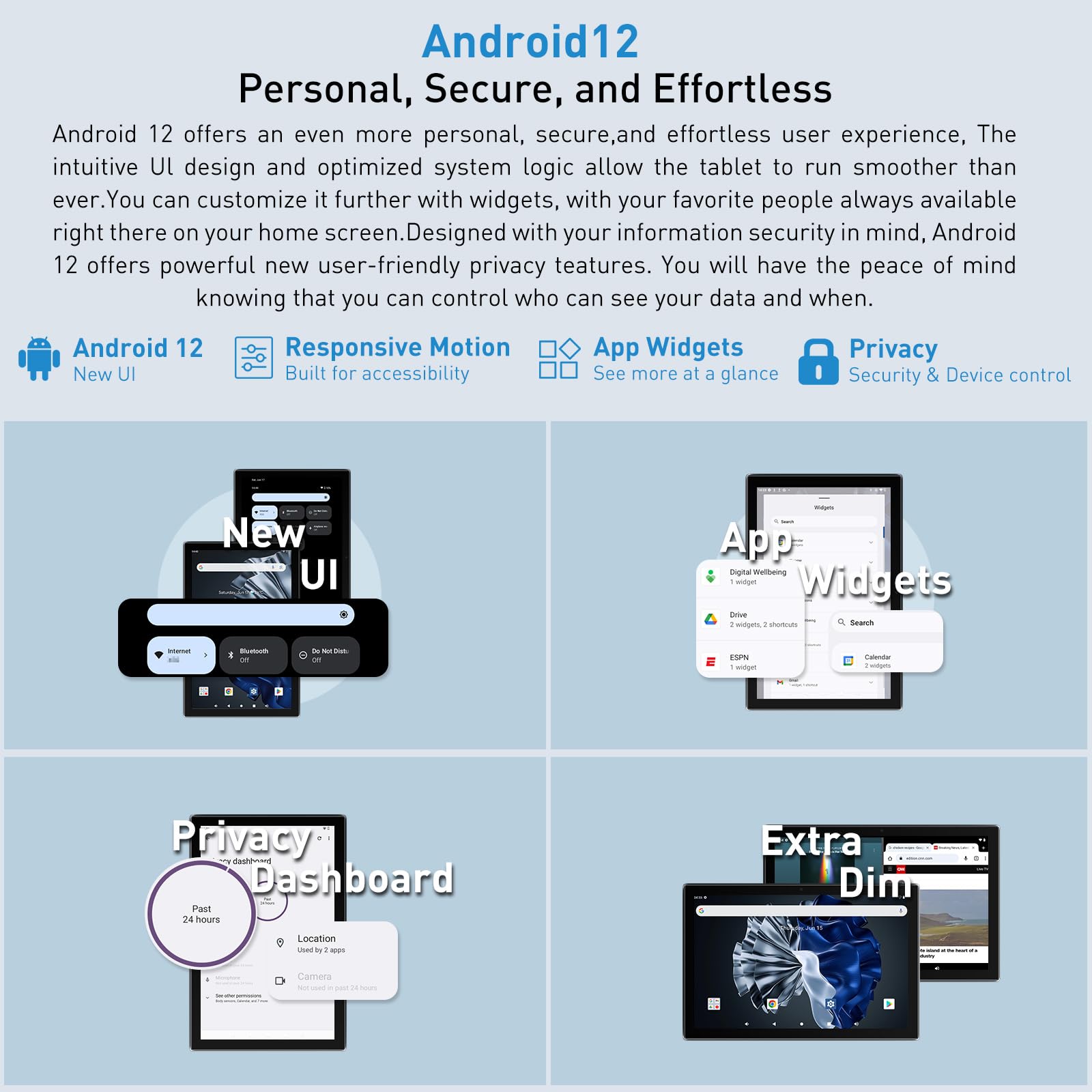 XGODY Android 12 Tablet 10 inch Tablets, T10 6GB+128GB Tablet, 512GB Expand 4 Core Android Tablet, 2.4G WiFi, 1280*800 IPS, 8000mAh Fast Charge, Bluetooth 4.2, GPS, Dual Camera, Parent control(silver)
