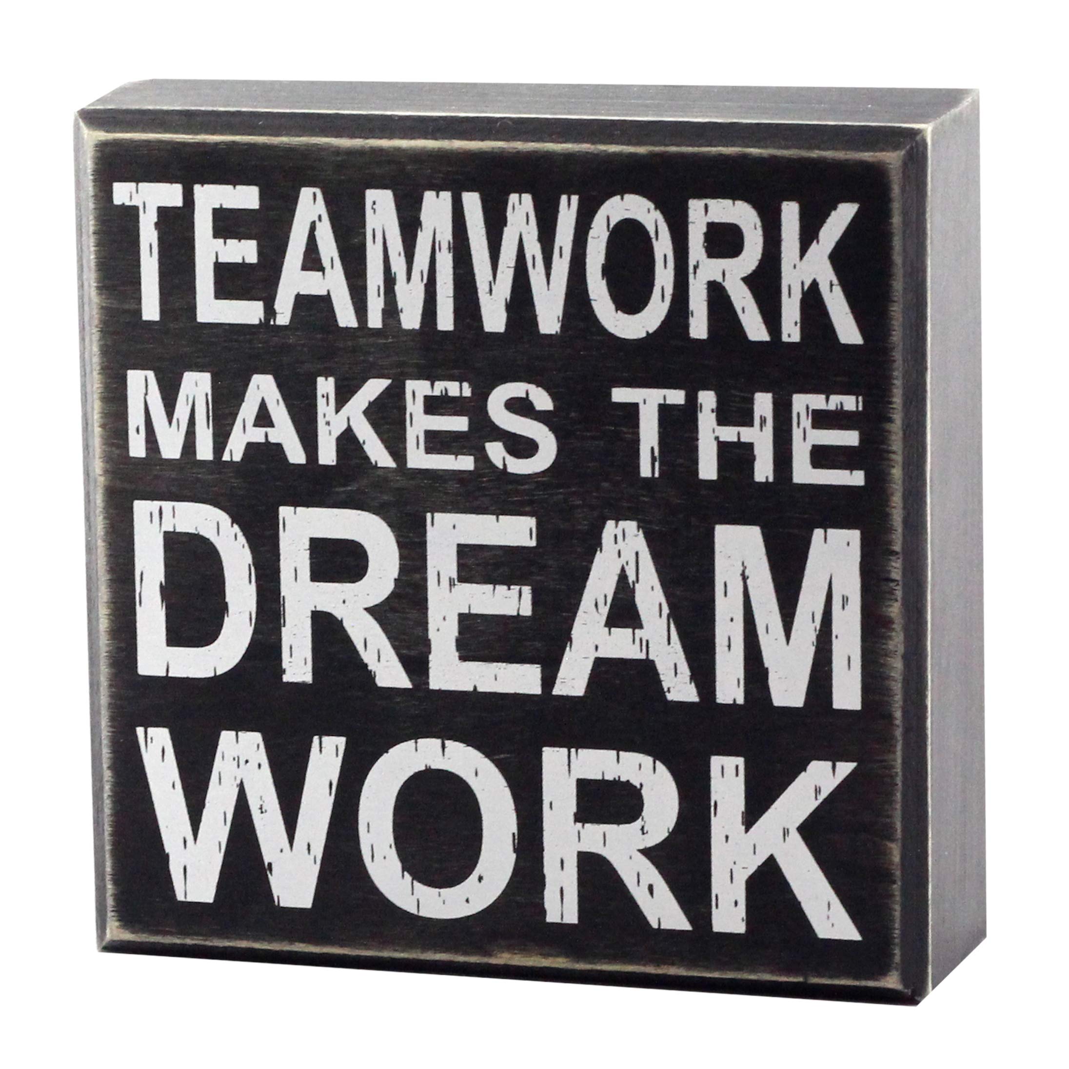 Teamwork Makes The Dream Work 5"x5" Cute Inspirational Wooden Box Sign with Sayings Unique Gift for Home Or Office