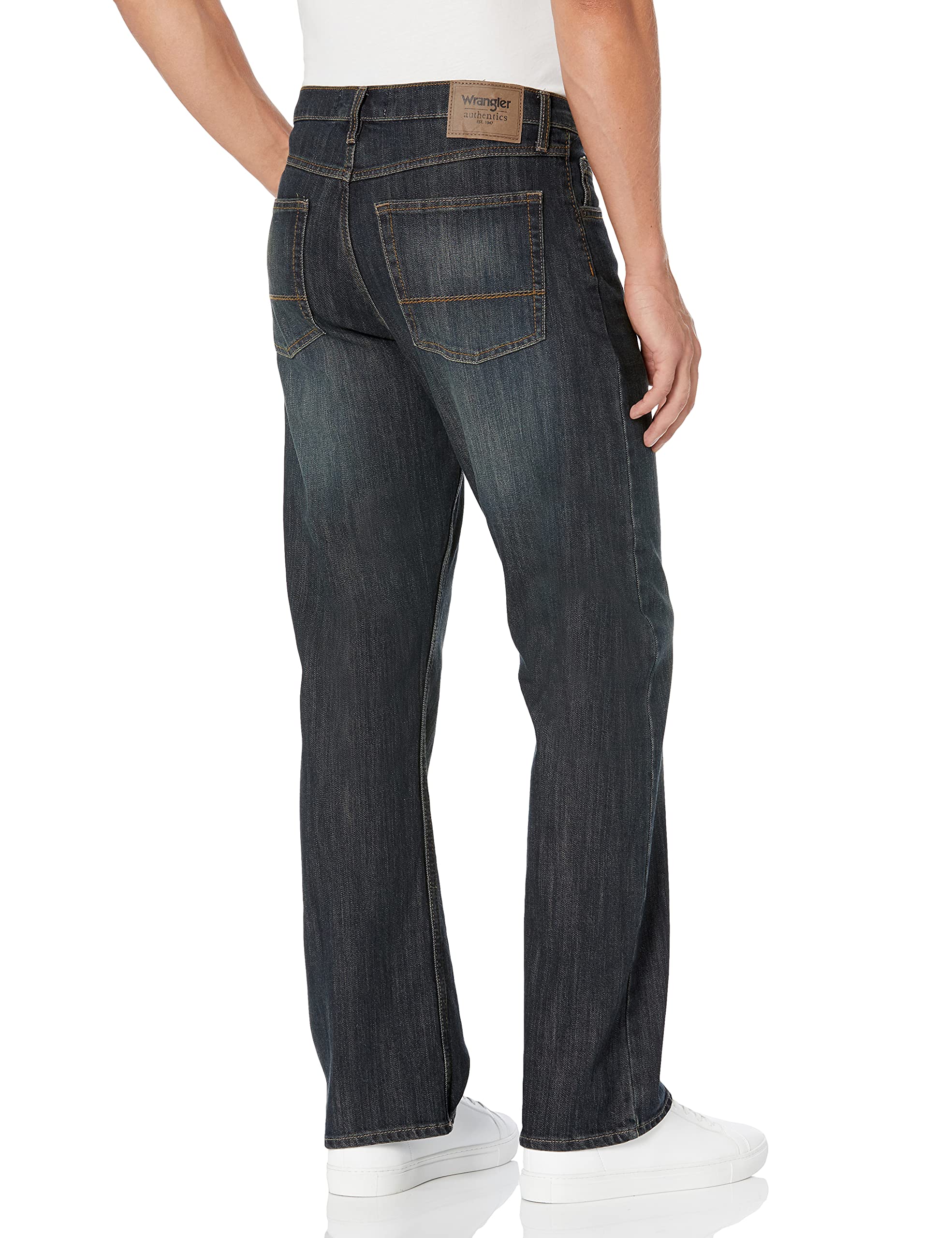 Wrangler Authentics Men's Relaxed Fit Boot Cut Jean, Blue/Black Stretch, 40W x 30L