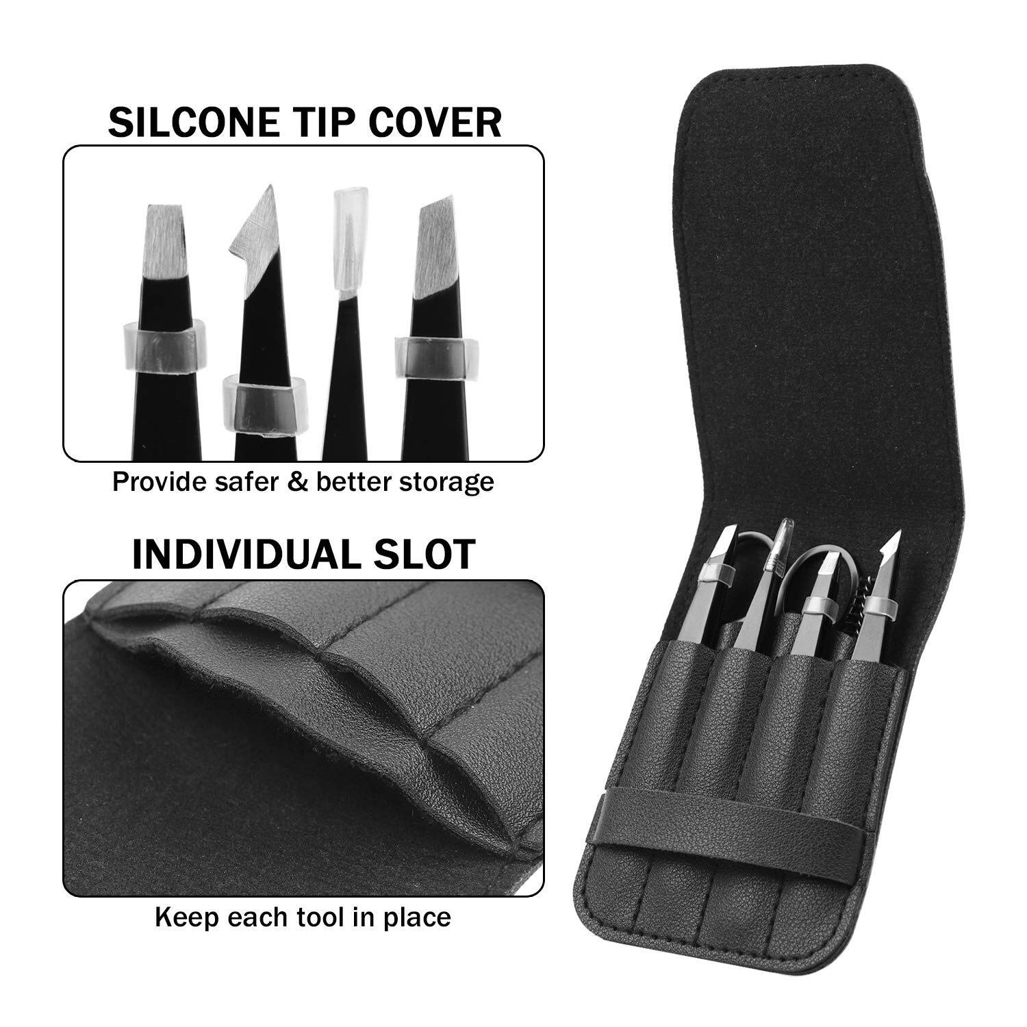 Tweezers for Eyebrows, Tweezer Precision for Eyebrows, Splinter & Ingrown Hair Removal 5 Piece (Black)