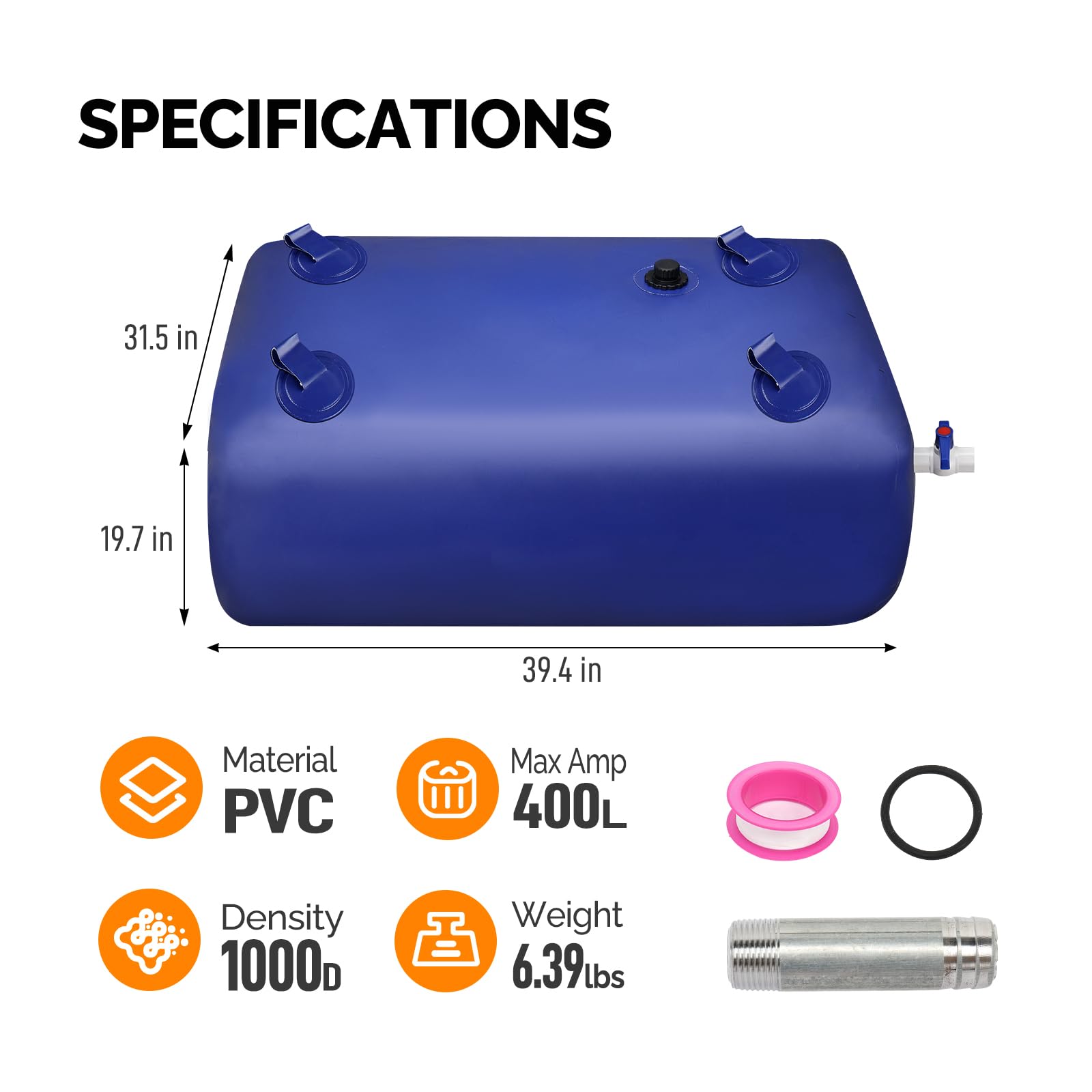 VINGLI 400L/100 Gallon Water Tank, Foldable Portable Water Bob, Large Capacity Soft Water Bladder Storage Containers,Water Bag, for Emergency Water, RV Camping, Garden
