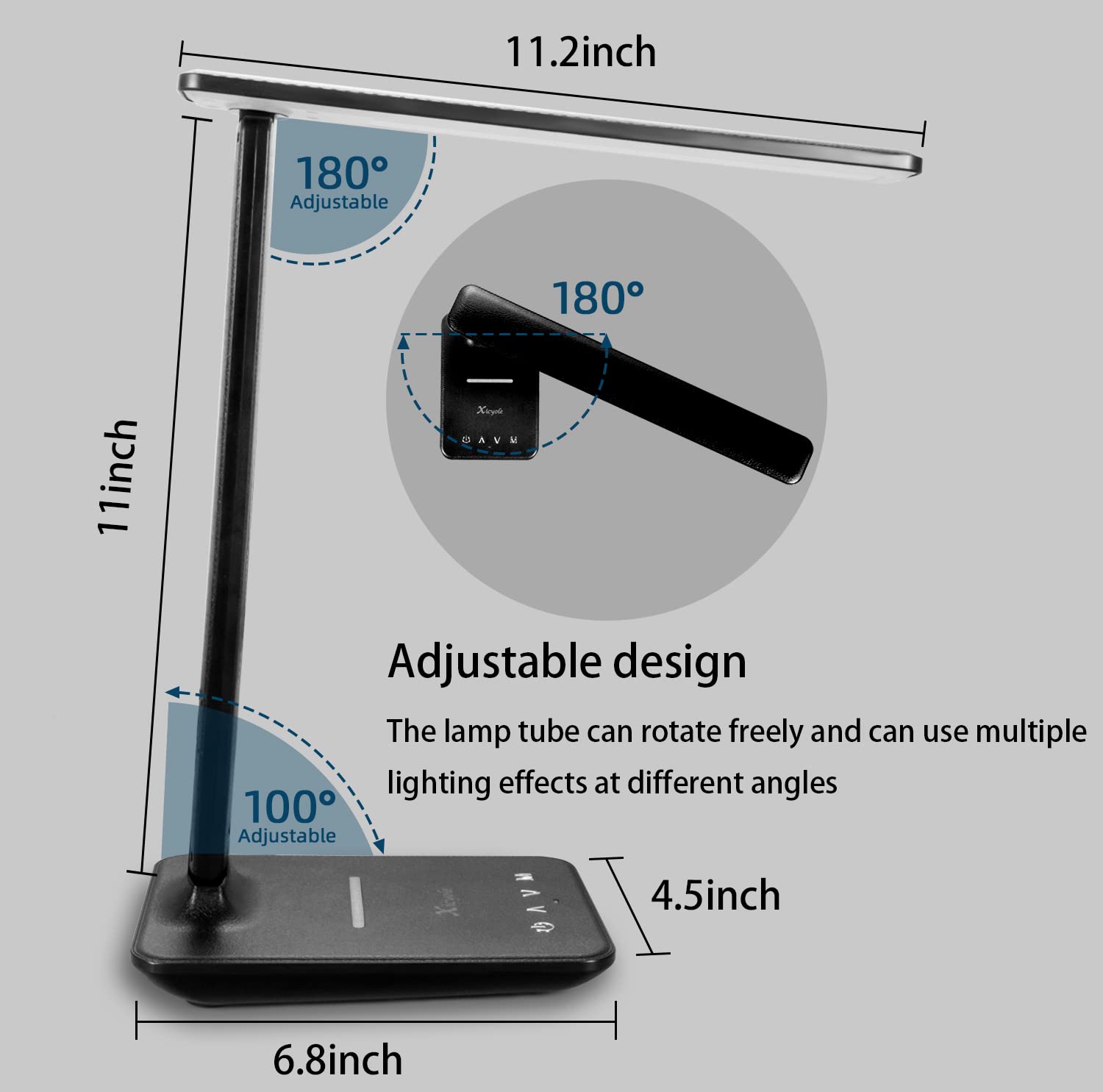 Xicyole Desk lamp,LED Lamp with Wireless Charger,USB Charger Port,Touch Control,3 Color Modes,5 Brightness Levels,Eye-Protecting Table Lamp,Led Lights for Bedroom,Home,Office,Black