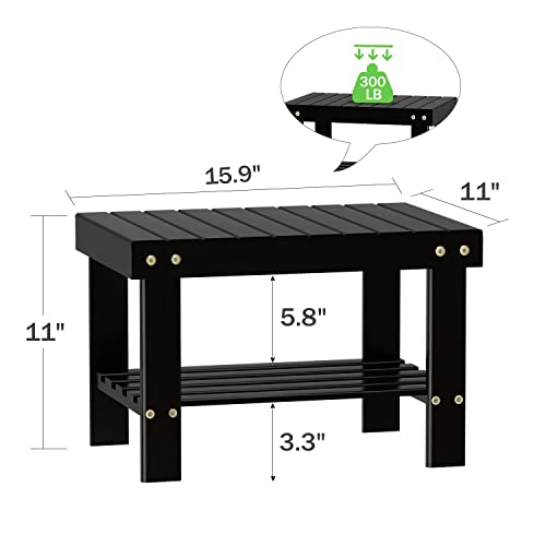 Zhuoyue Wooden Step Stool for Kids Adults Black Small Bamboo Wood Shower Foot Rest Stool Shaving Legs for Bathroom Sink Bed Kitchen