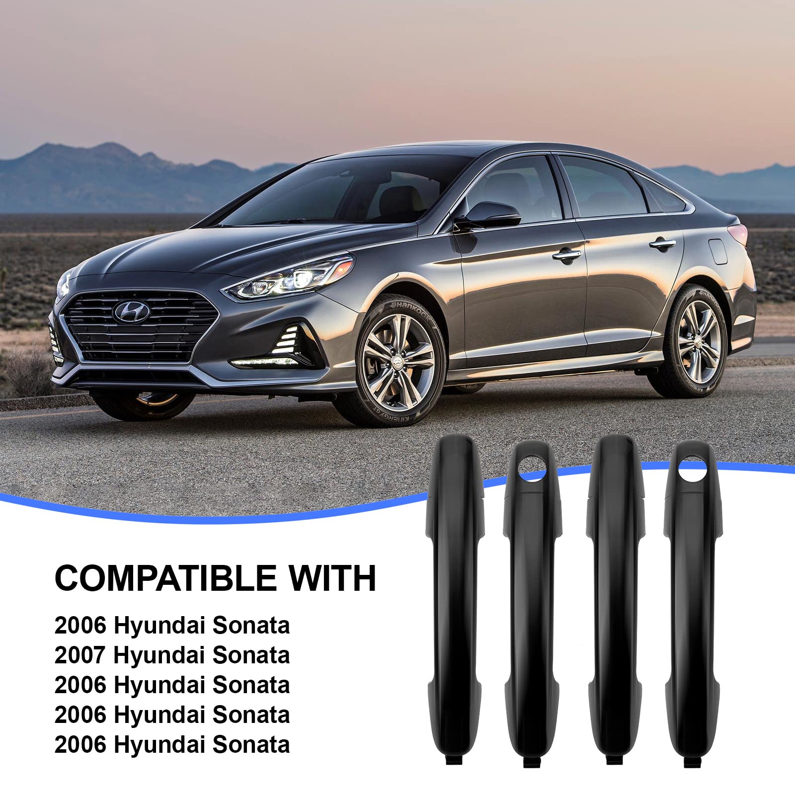 Tutor Auto 4Pcs Exterior Door Handle Compatible with Hyundai Sonata 2005 2006 2007 2008 2009 2010 Replace 82651-3K000 826513K000 for Front Rear Passenger Side Driver Right Left Side