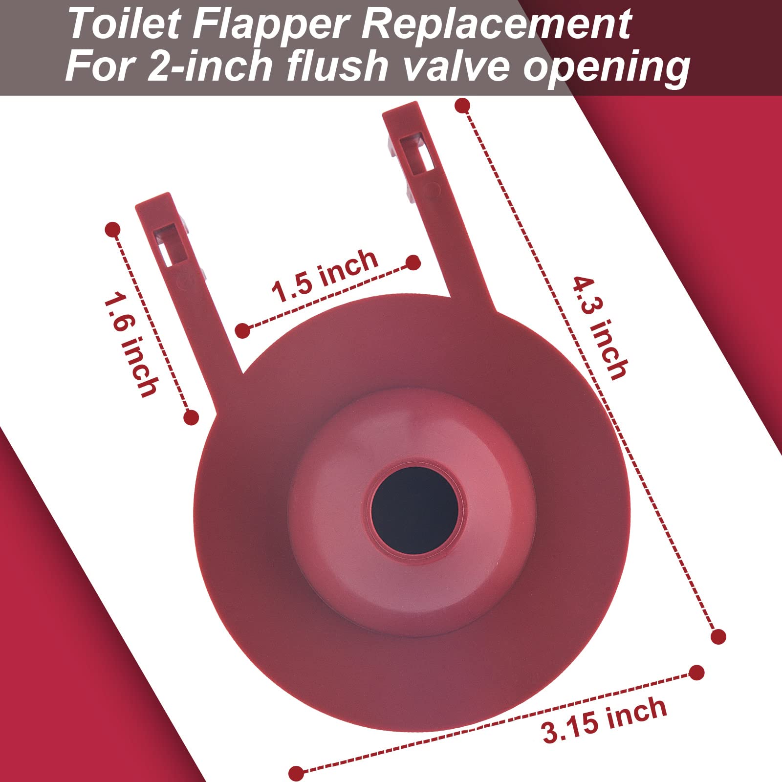 Toilet Flapper Replacement Kit, 2-inch Toilet Stopper Flush Valve Seal Compatible with American Standard Toilet, Long-Lasting Rubber Seal Flapper with Stainless Steel Chain-Red(Pack of 2)