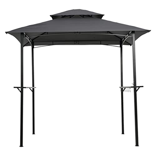 ZHYHSM-111 8x5Ft Outdoor Grill Gazebo Light Shelter Tent Double Tier Soft Top Canopy Steel Frame with Led Hook Counters