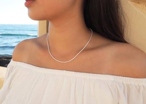 Sterling Silver 1.5mm Diamond-Cut Rope Chain Necklace Solid Italian Nickel-Free, 16 Inch