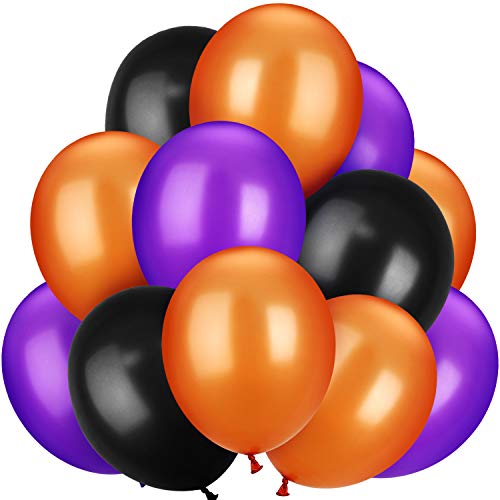TecUnite 100 Pieces 13 inch Latex Balloons Colorful Round Balloons for 4th of July Wedding Birthday Festival Party Decoration(Orange, Purple, Black, 13 Inch)