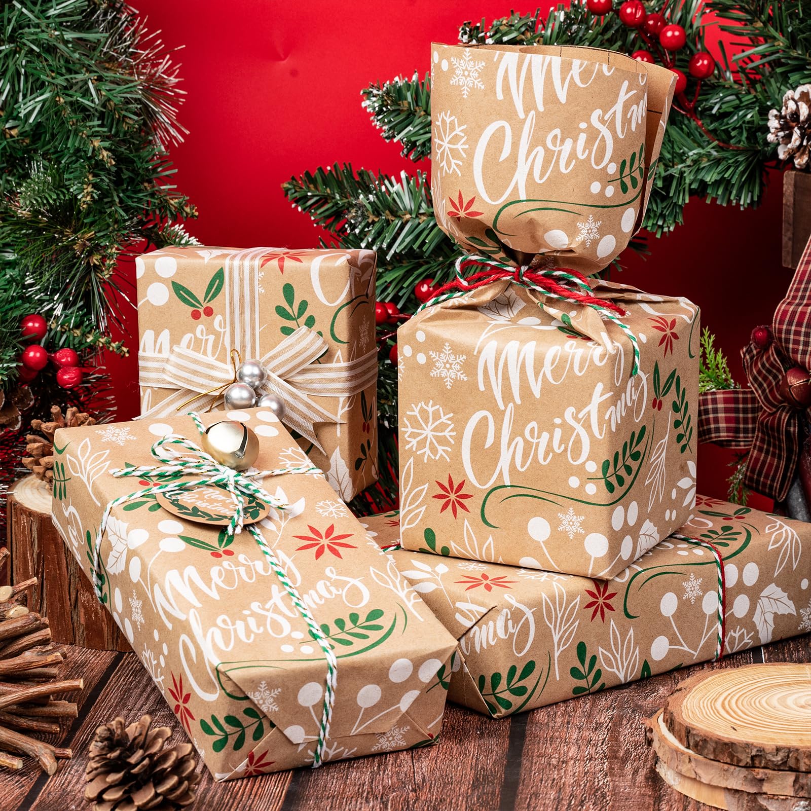 WRAPAHOLIC Reversible Christmas Wrapping Paper - 30 Inch X 100 Feet Jumbo Roll Nutcracker and Candy Cane Printed on Pearlized Paper