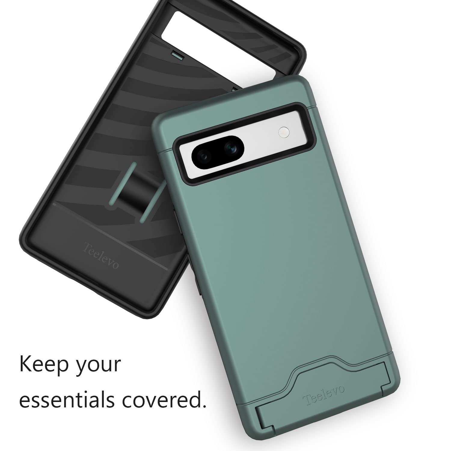 Teelevo Wallet Case for Google Pixel 7a, Dual Layer Case with Card Slot Holder and Kickstand for Google Pixel 7a - Dark Green