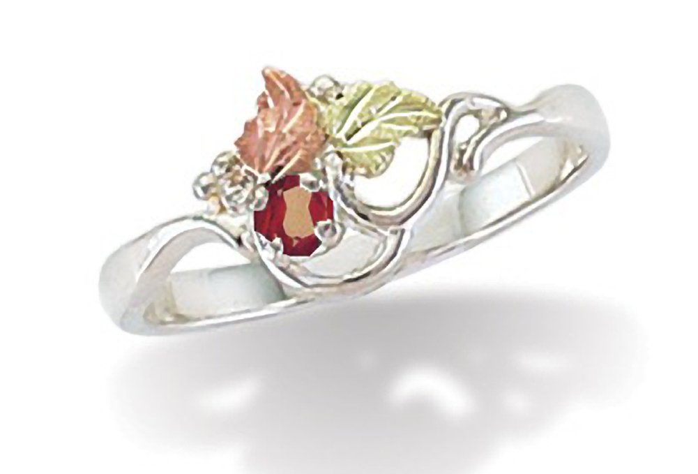 Sterling Silver Black Hills January Birthstone Ring with 3 MM Round Synthetic Garnet - Ring Size 8