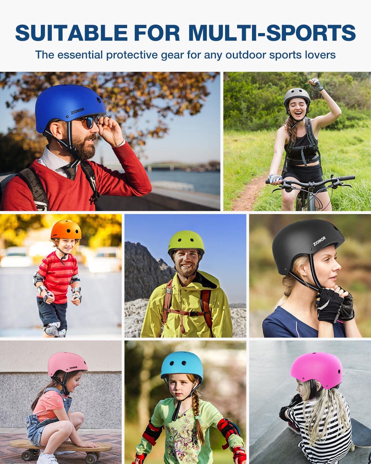 ZIONOR H3 Skateboard Helmet for Kids/Youth/Adults - Comfortable Wearing for Skateboarding/Roller Skating/Inline Skating/Scooter SkyBlue (Medium)
